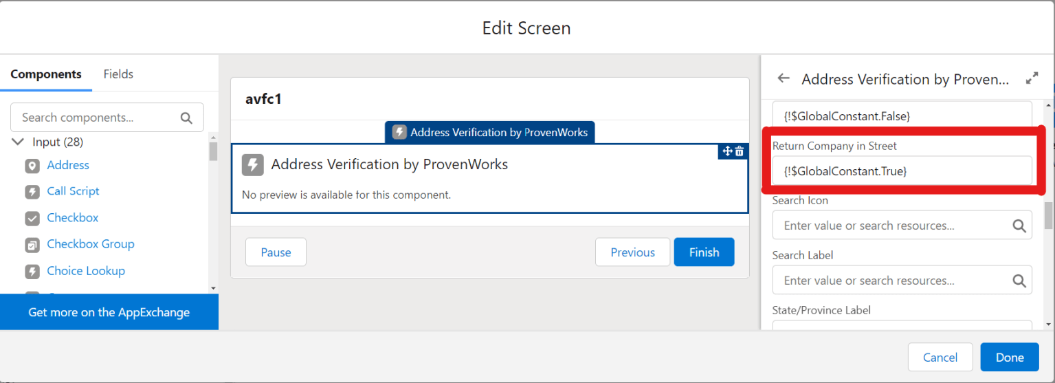 Address Verification Flow Component: Display Company Name in Address ...